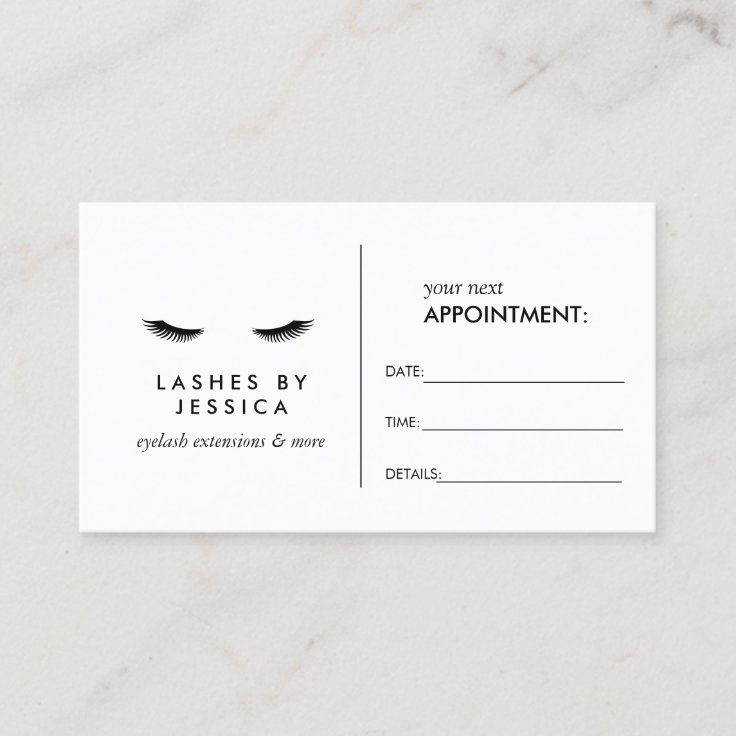Glam Eyelashes Black and White Appointment Card | Zazzle