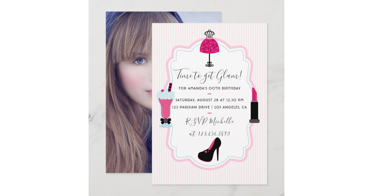 Glam Fashion Diva Birthday Party Photo Invitation | Zazzle