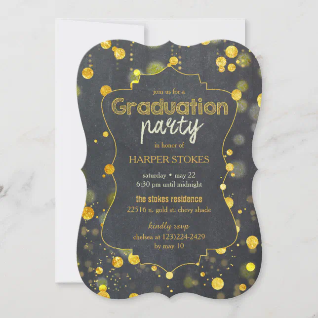 Glam Faux Gold Foil Confetti Graduation Party Invitation | Zazzle