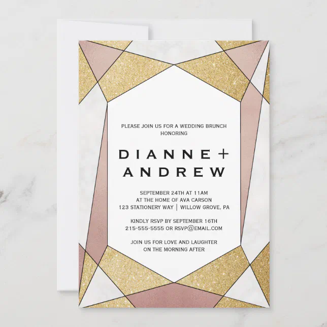 Glam Geometric Diamond Wedding Brunch Invitation | Zazzle