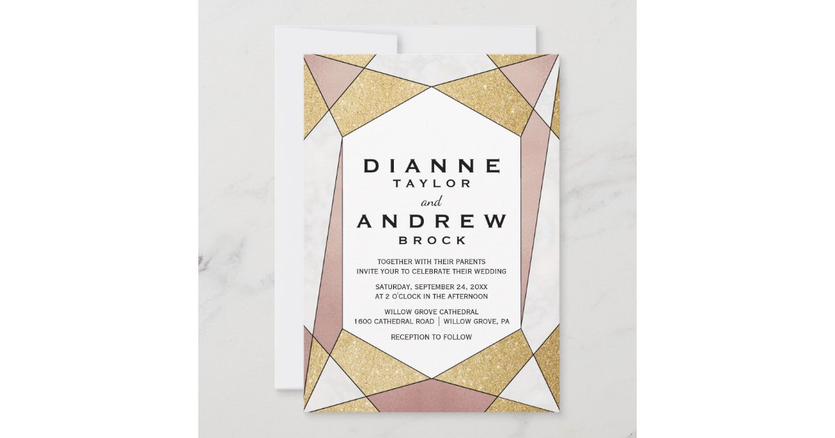 Glam Geometric Diamond Wedding Invitation | Zazzle
