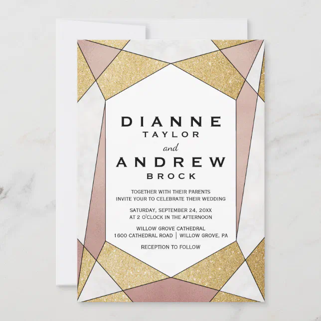 Glam Geometric Diamond Wedding Invitation | Zazzle
