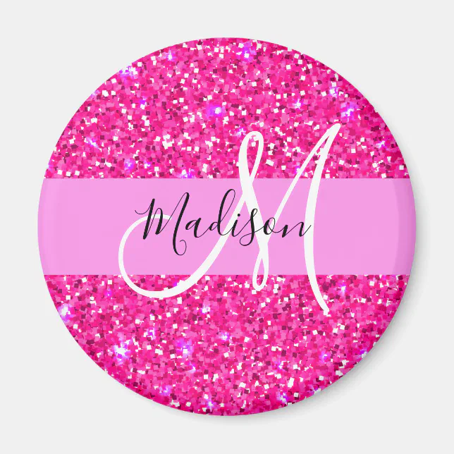 Glam Girly Hot Pink Glitter Sparkles Name Monogram Magnet | Zazzle