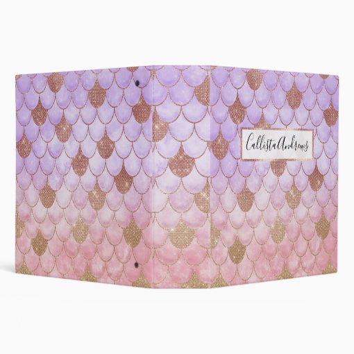 Glam Girly Rose Gold Glitter Mermaid Scales 3 Ring Binder | Zazzle