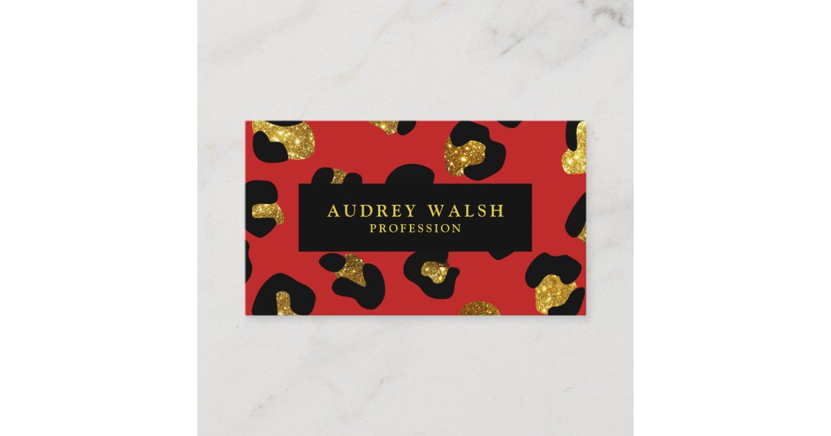 Glam Glitter Gold Red Leopard print Luxury Business Card | Zazzle.com