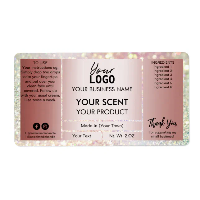 Glam Glitter Rose Gold Product Labels | Zazzle