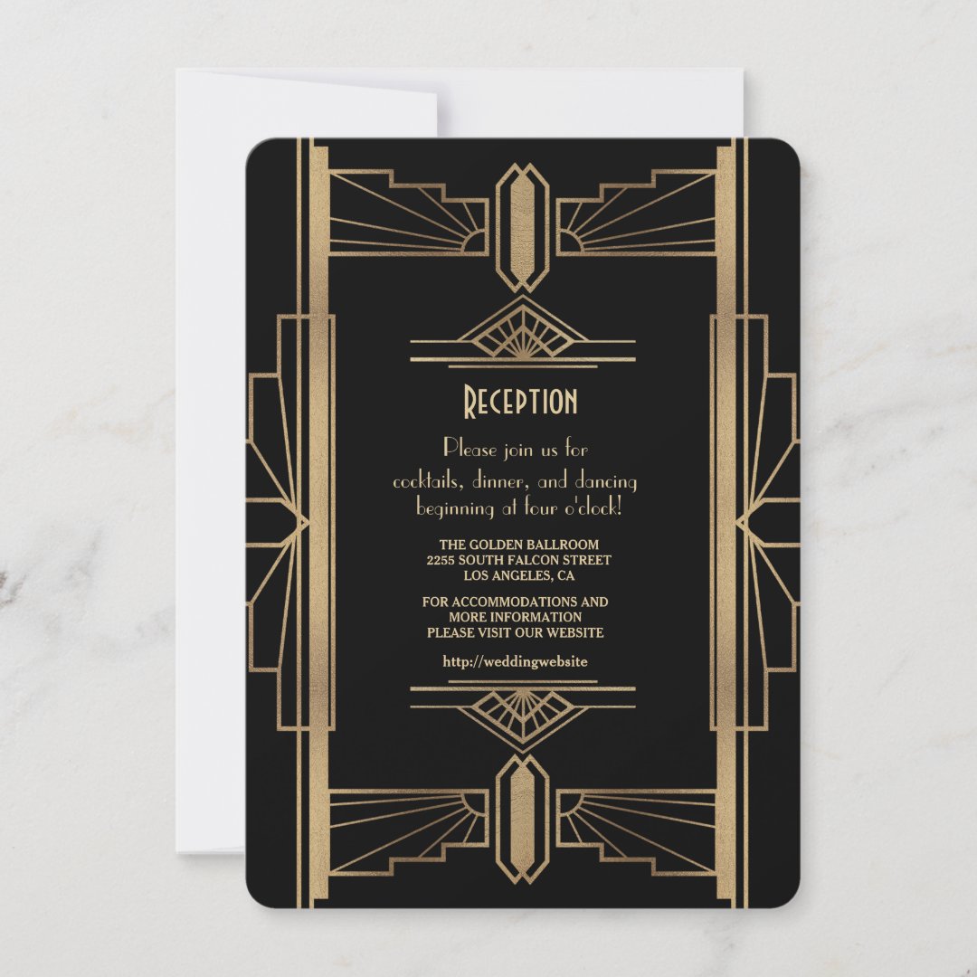 Glam Gold 1920's Great Gatsby 1920s Reception Invitation | Zazzle