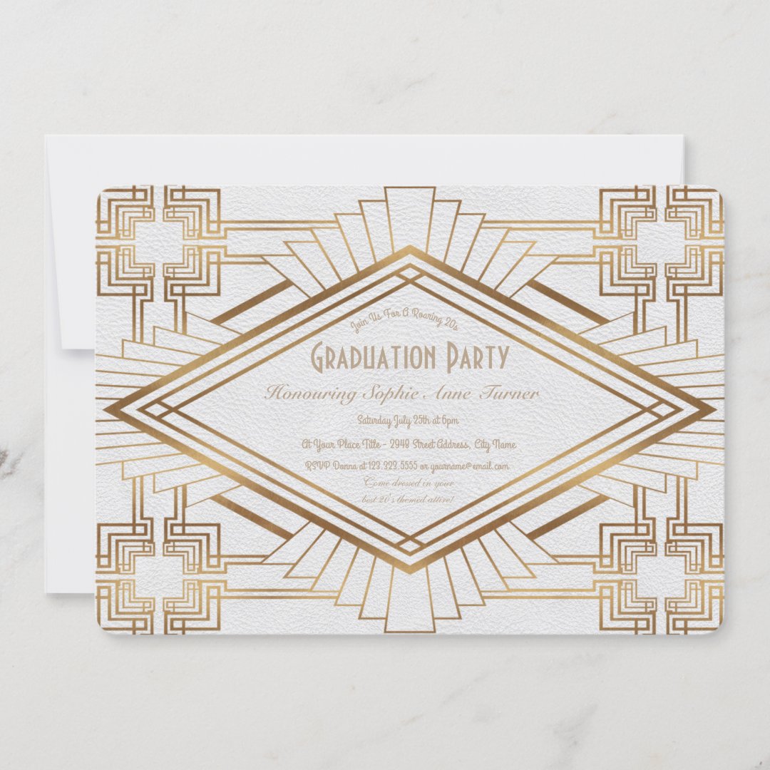 Glam Gold and White Great Gatsby Graduation Party Invitation | Zazzle