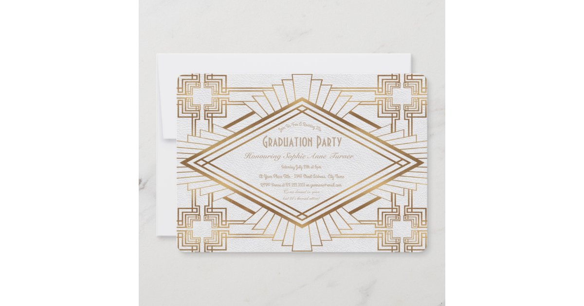 Glam Gold and White Great Gatsby Graduation Party Invitation | Zazzle