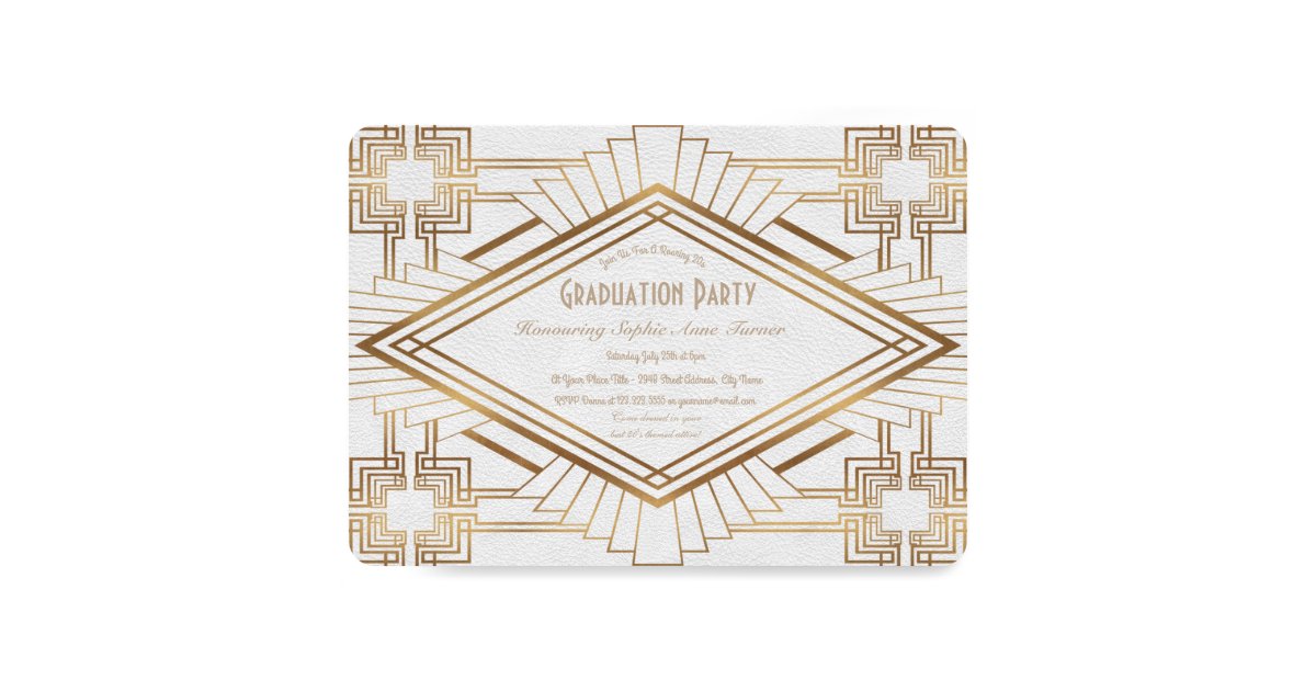 Glam Gold and White Great Gatsby Graduation Party Invitation | Zazzle.com