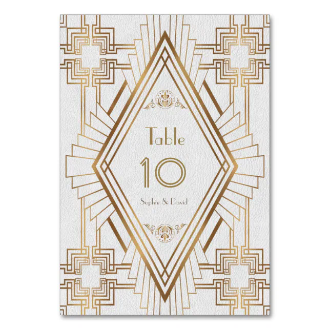 Glam Gold and White Great Gatsby Table Number | Zazzle