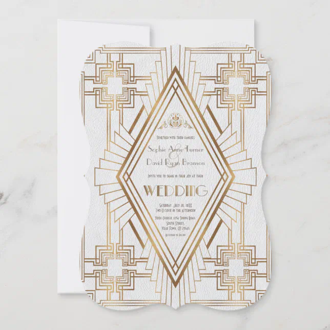 Glam Gold and White Great Gatsby Wedding Invitation | Zazzle