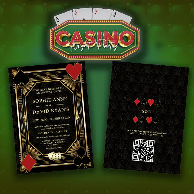 Glam Gold Art Deco Casino QR Code Poker Wedding Invitation | Zazzle
