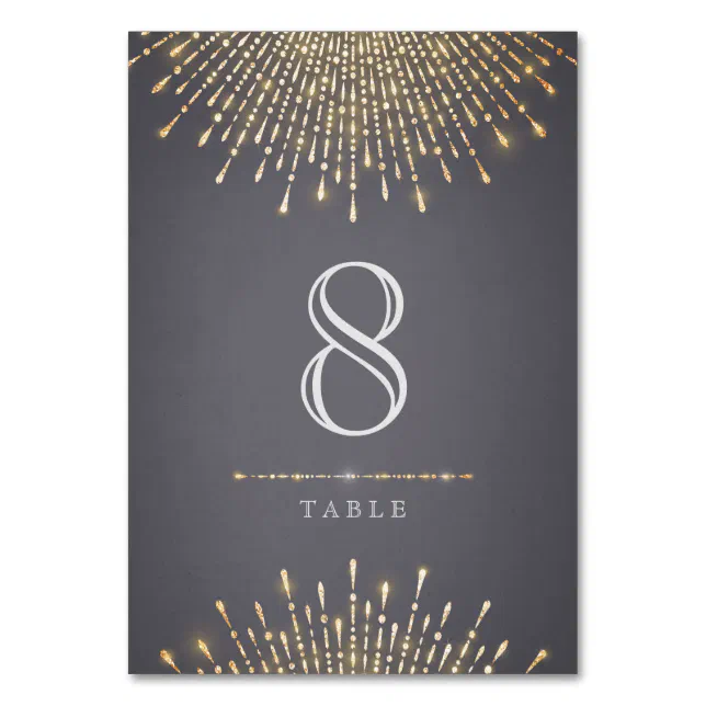 Glam gold art deco vintage wedding table card | Zazzle