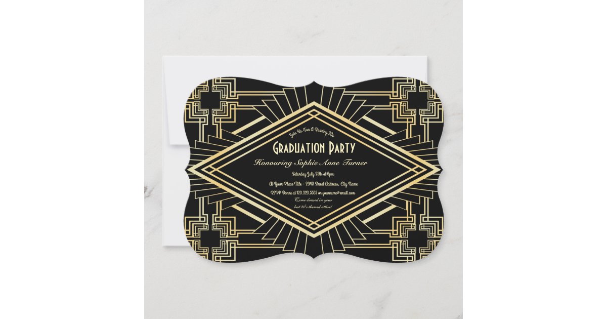 Glam Gold Black Great Gatsby Graduation Party Invitation | Zazzle