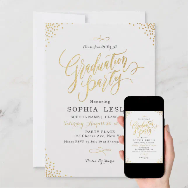 Glam gold calligraphy vintage graduation party invitation | Zazzle