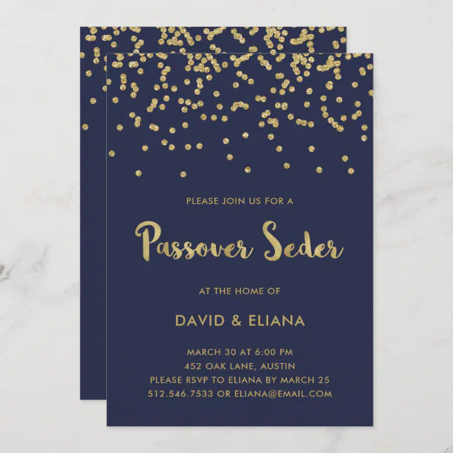 Glam Gold Confetti Passover Seder Invitation | Zazzle