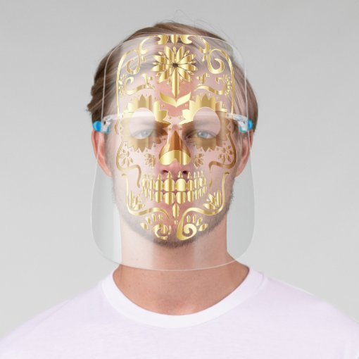 Glam gold day of the dead sugar skull face shield | Zazzle