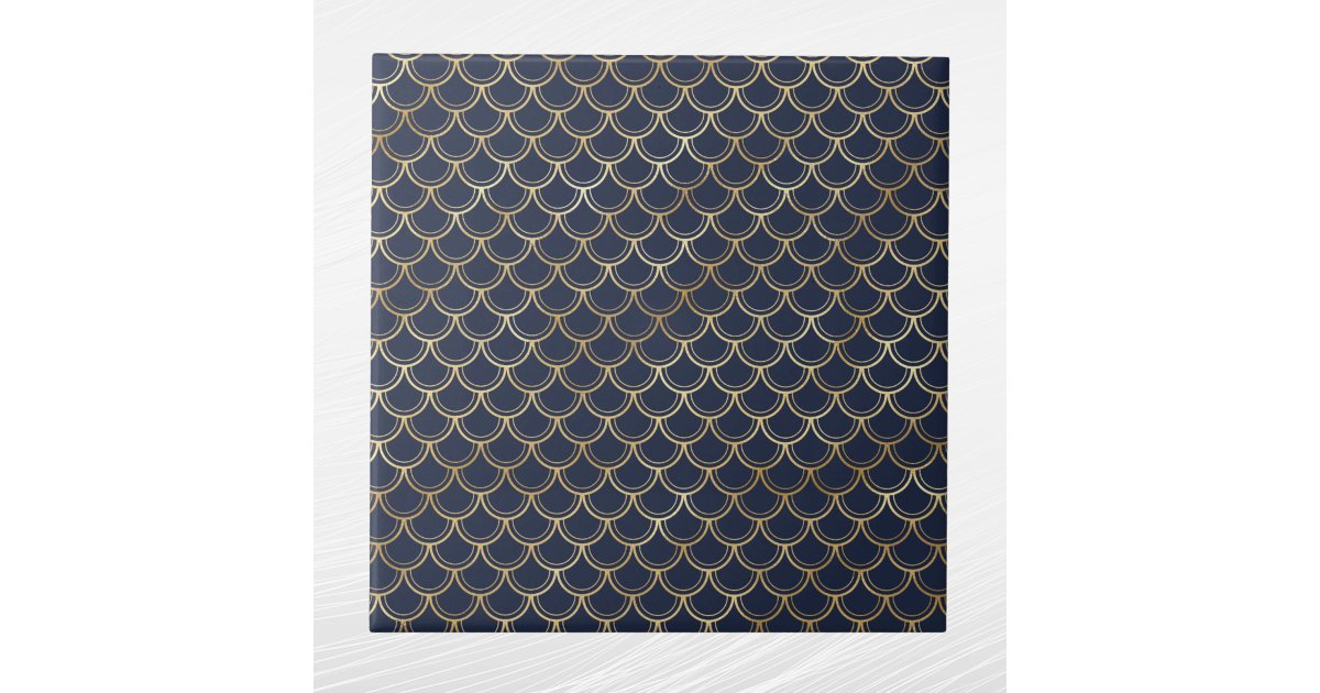 Glam Gold Fish Scales Navy Blue Ceramic Tile | Zazzle