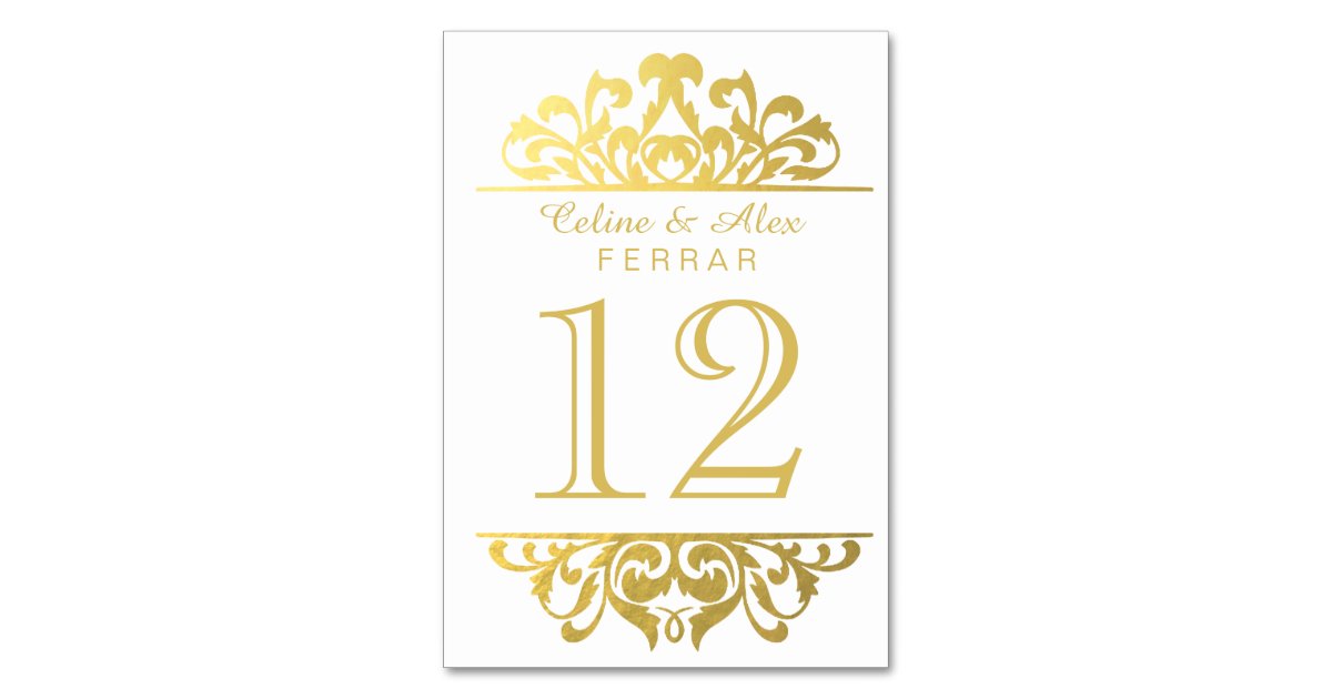 Glam Gold Foil Flourish Table Numbers | white | Zazzle