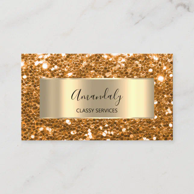 Glam Gold Frame Glitter QR Code Logo Shop Coral Bu Business Card | Zazzle