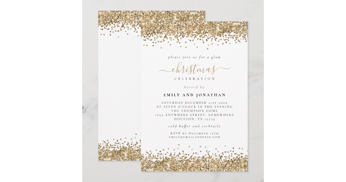 Glam Gold Glitter Christmas Party Invitation | Zazzle