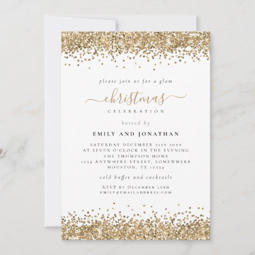 Glam Gold Glitter Christmas Party Invitation | Zazzle
