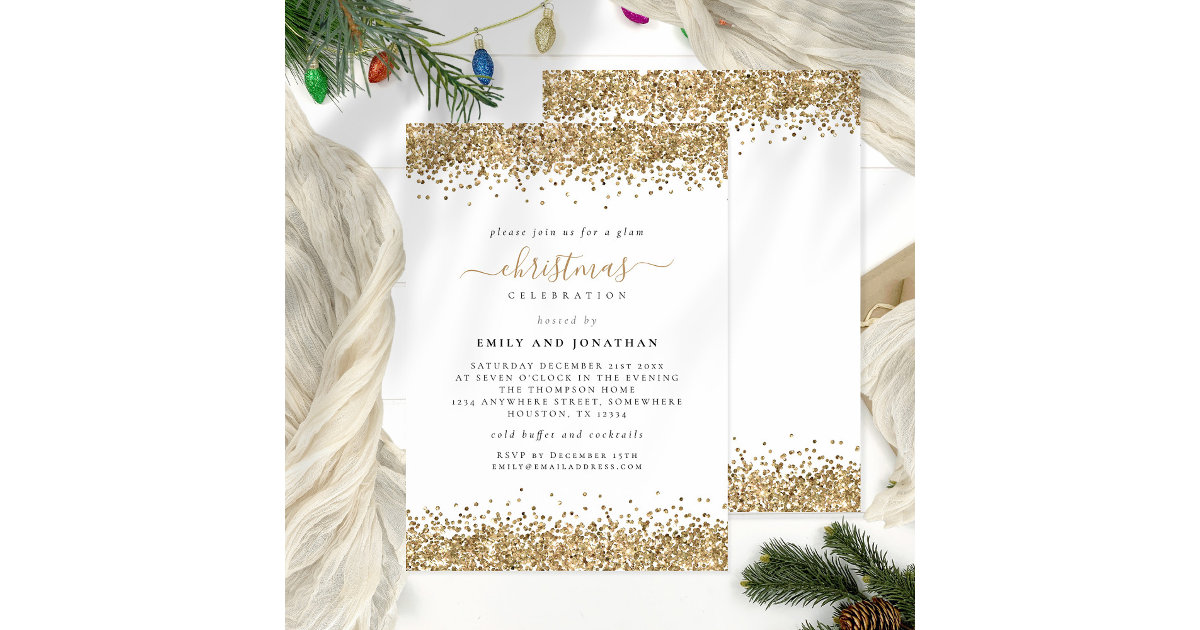 Glam Gold Glitter Christmas Party Invitation | Zazzle