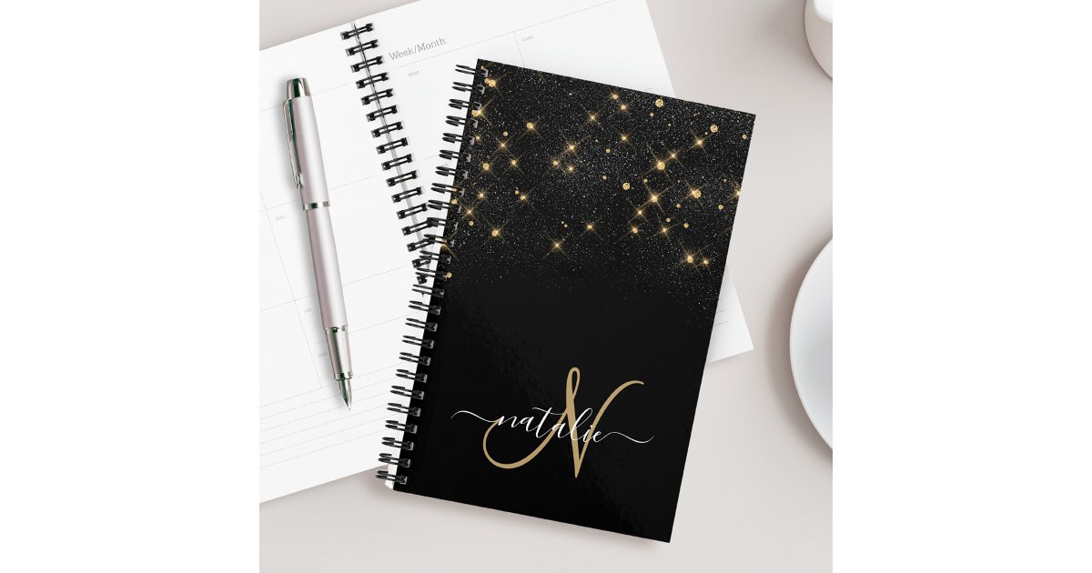 Glam Gold Glitter Diamond Sparkle Elegant Monogram Planner | Zazzle