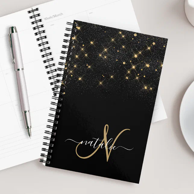 Glam Gold Glitter Diamond Sparkle Elegant Monogram Planner | Zazzle