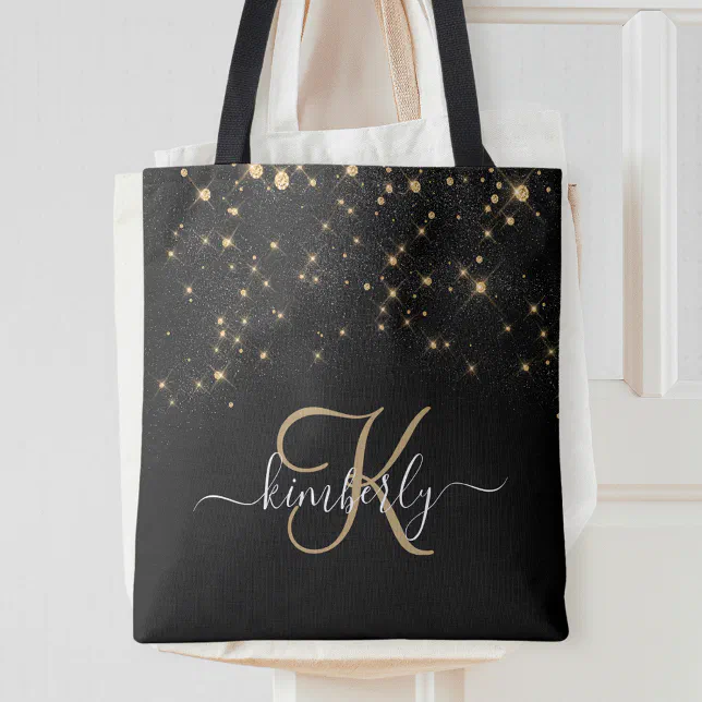 Glam Gold Glitter Diamond Sparkle Elegant Monogram Tote Bag | Zazzle