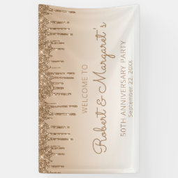 Glam Gold Glitter Drip 50th Anniversary Party Banner | Zazzle