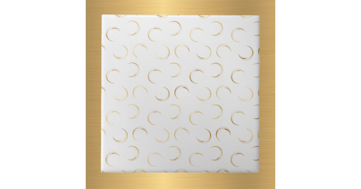 Glam Gold Moons White Ceramic Tile | Zazzle