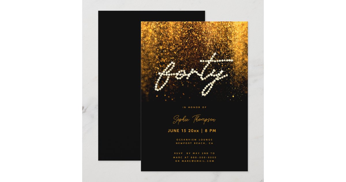 Glam Gold Rhinestones Calligraphy 40th Birthday Invitation | Zazzle