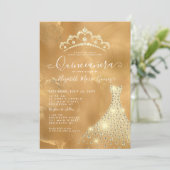 Glam Gold Sparkle Diamond Tiara Dress Quinceanera Invitation | Zazzle