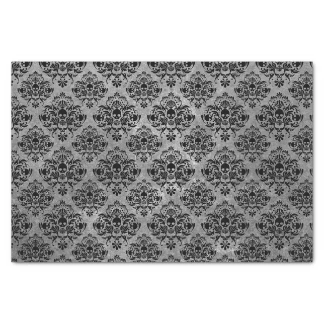 Glam Goth Mini Skull Damask Pattern Black Gray Tissue Paper | Zazzle