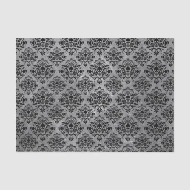 Glam Goth Mini Skull Damask Pattern Black Gray Tissue Paper | Zazzle