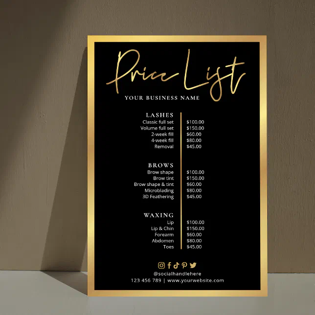 Glam Hair Stylist Black & Gold Price List Poster | Zazzle