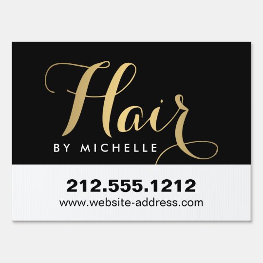 Glam Hairstylist Script Text Gold/Black Sign | Zazzle.com