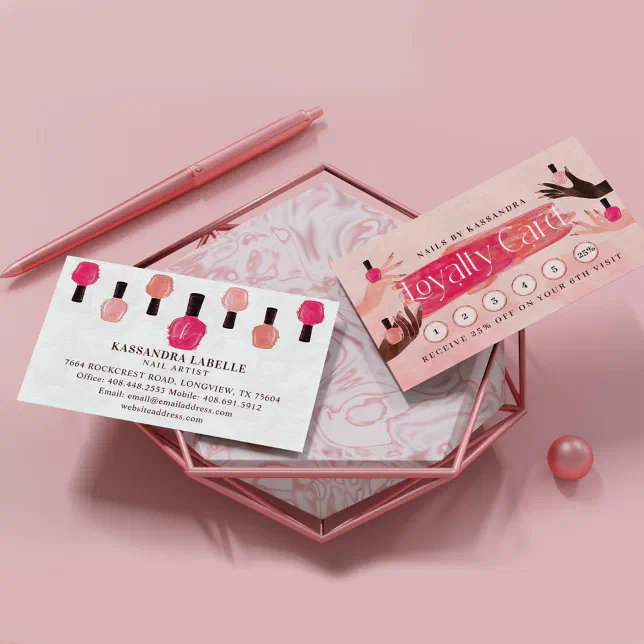 Glam Hands Nail Polish Manicure Nail Salon Loyalty Business Card | Zazzle