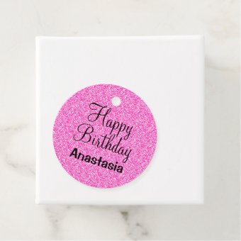 Glam Happy Birthday Hot Pink Glitter Sparkle Name Favor Tags | Zazzle