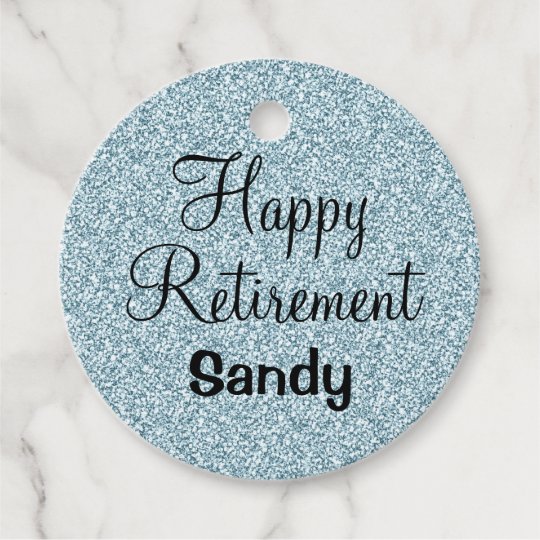 Glam Happy Retirement Blue Silver Glitter Sparkles Favor Tags | Zazzle.com