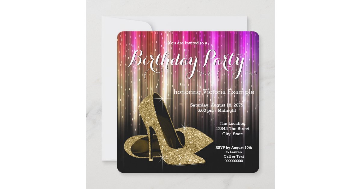 Glam High Heel Shoe Birthday Party Invitation | Zazzle