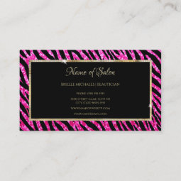 Glam Hot Pink Glitter Zebra Print and Gold Frame Business Card | Zazzle