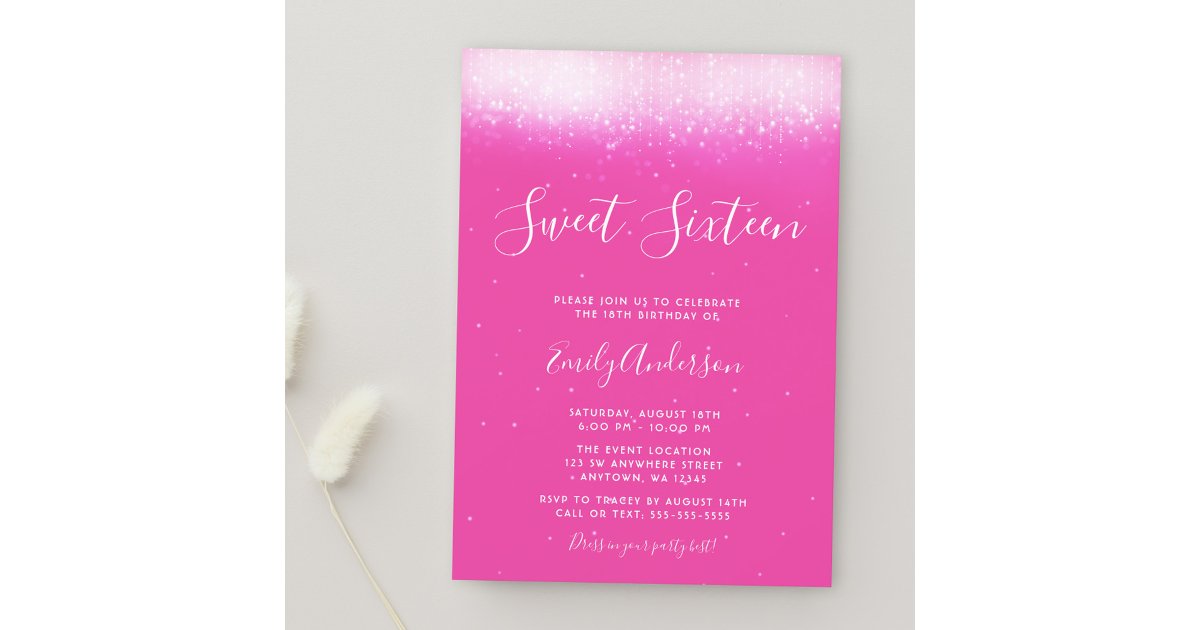 Glam Hot Pink Sweet 16 Invitation | Zazzle
