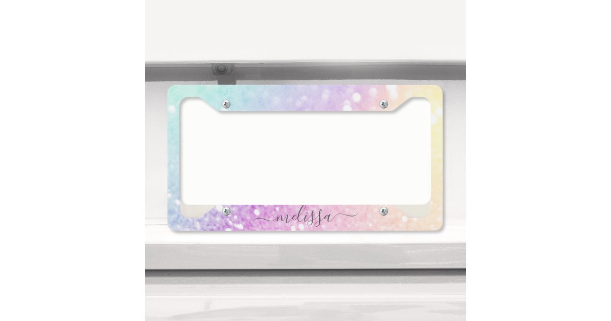 Glam Iridescent Glitter Personalized Colorful License Plate Frame | Zazzle