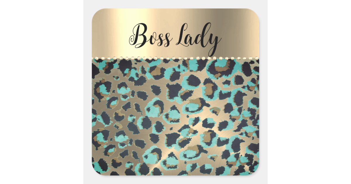 "Glam Leopard Boss Lady Square Sticker | Zazzle
