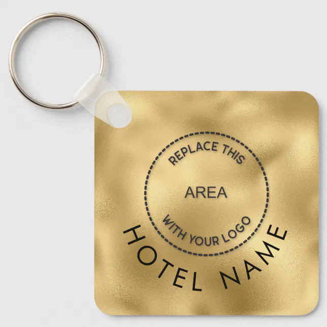 Glam Metallic Gold Hotel Logo Qr Code Name Keychain | Zazzle