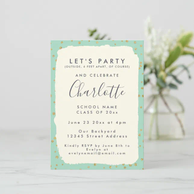 Glam Mint Green Gold Dots Custom Graduation Party Invitation | Zazzle