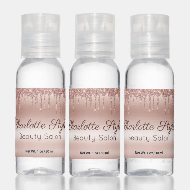 Glam Modern Rose Gold Glitter Drip Beauty Salon Hand Sanitizer | Zazzle